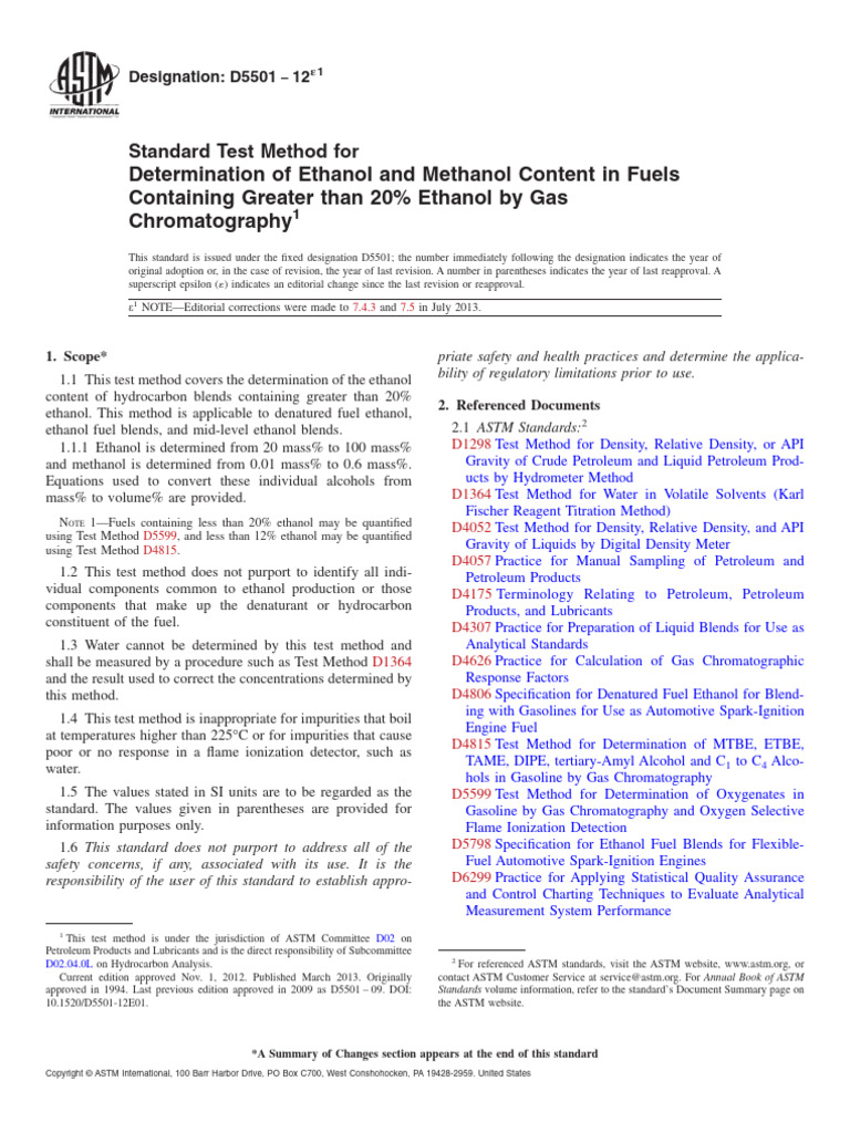 ASTM D5501-12 Standard Test Method For | Download Free PDF | Gas ...