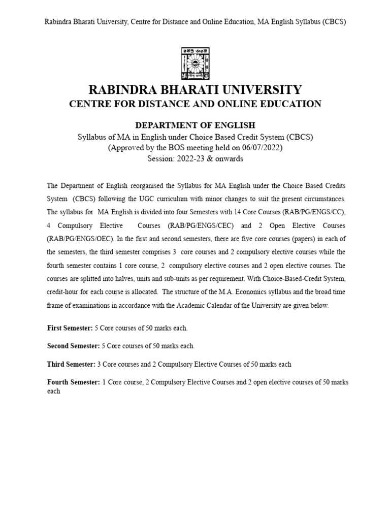 MA English Syllabus at RBU (CBCS) | PDF | Victorian Literature ...