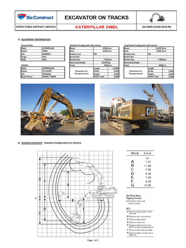 Excavator 50T - CAT 349 D | PDF