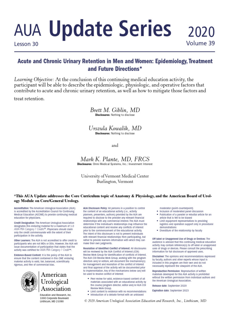 30 Acute and Chronic Urinary Retention in Men and Women - Epidemiology ...