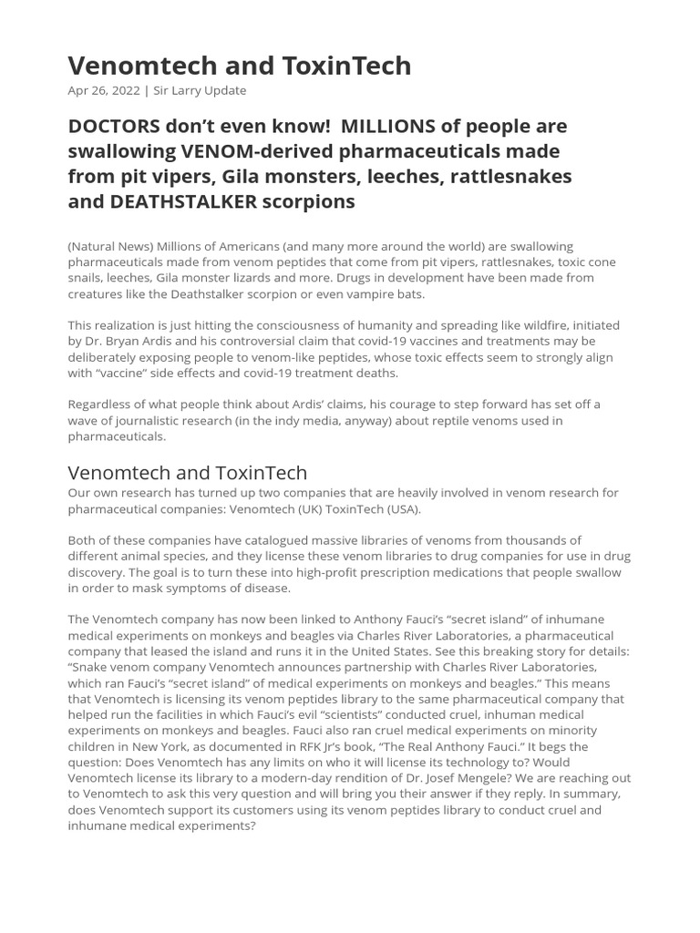 Venomtech and ToxinTech | PDF | Venom | Psychosis