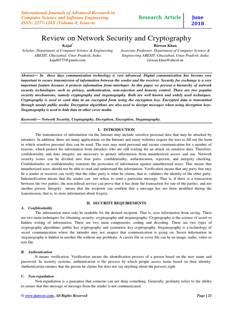 Review On Network Security and Cryptogra | PDF | Encryption | Cryptography