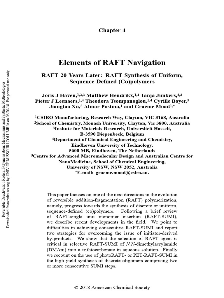 RAFT 20 Years Later RAFT-Synthesis of Uniform | PDF | Polymerization ...