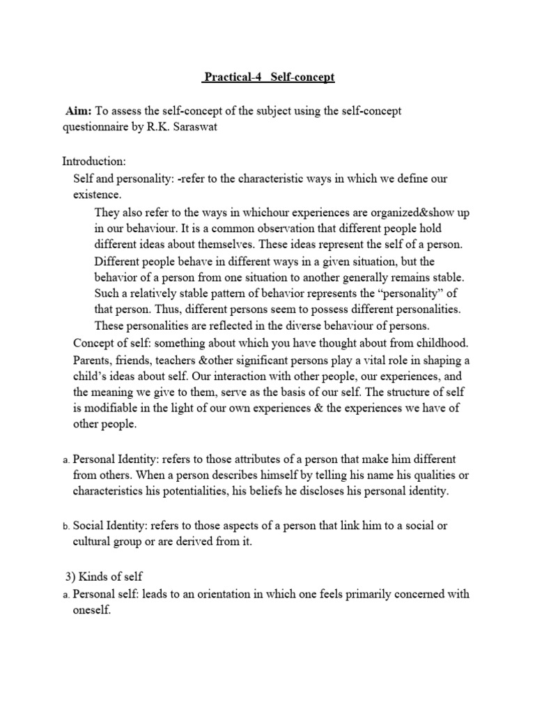 Self-Concept Assessment Guide | PDF | Self Concept | Self Esteem