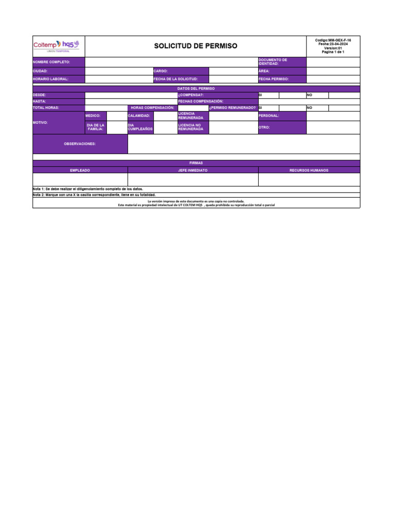MM Gex F 16 Solicitud de Permiso | PDF