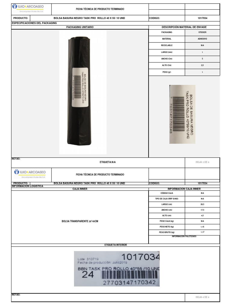 Ficha Tecnica Bolsa Basura Task | PDF