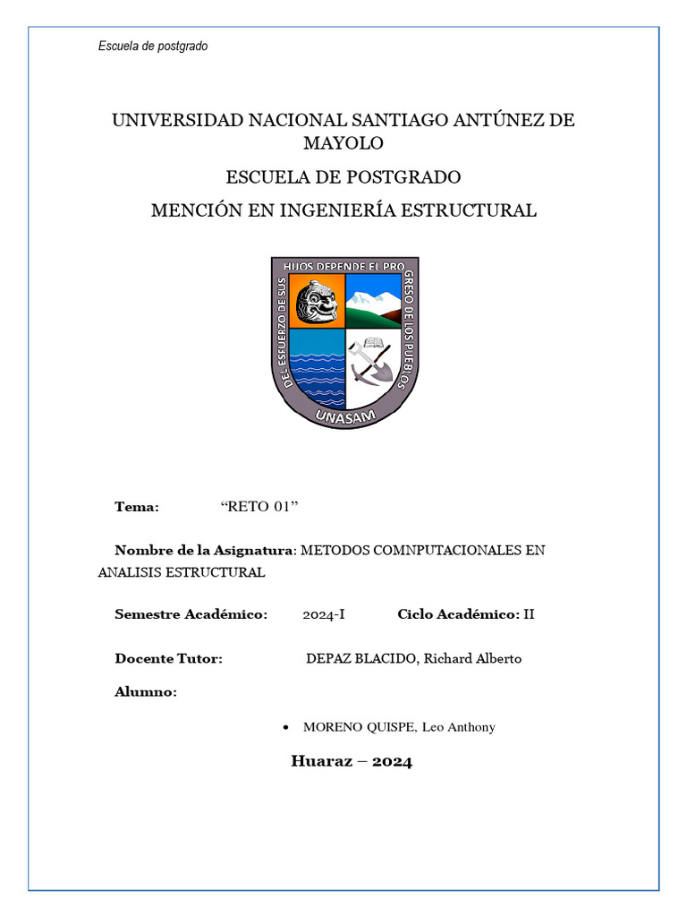 Informe - Reto 01 Moreno Quispe Leo Anthony | PDF | Matemáticas Aplicadas | Ingeniería