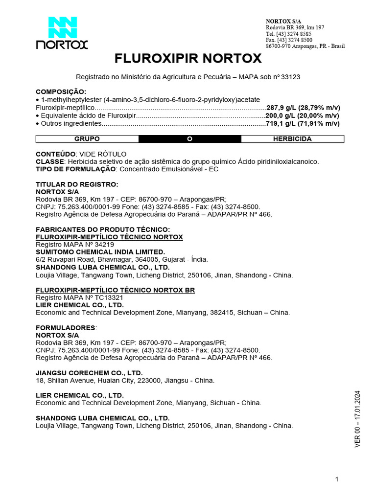 Fluroxipir Nortox - Bula VER 00 - 17.01.2024 | PDF | Agricultura ...