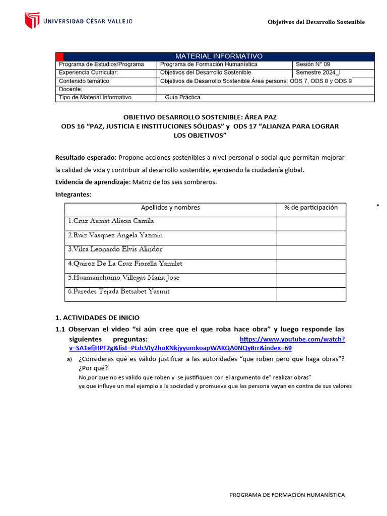 Guía Práctica #12 - ODS 2024-1 | PDF | Desarrollo sostenible | Sustentabilidad
