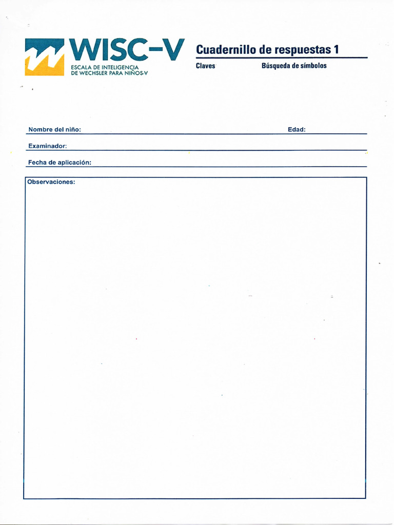 Cuadernillo de Respuestas 1 Wisc-V | PDF