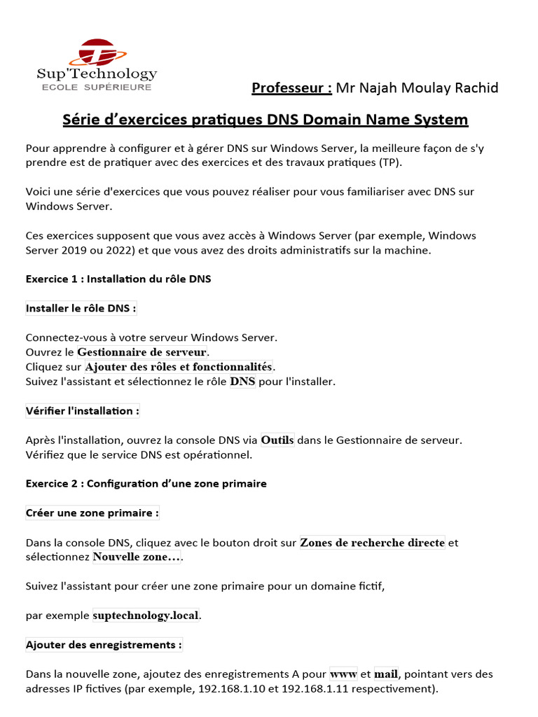 Serie D Exercices DNS | PDF | Système de noms de domaines | Informatique