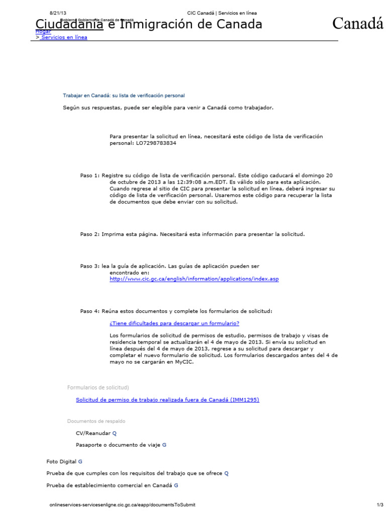 CIC Canadá - Servicios en Línea | PDF