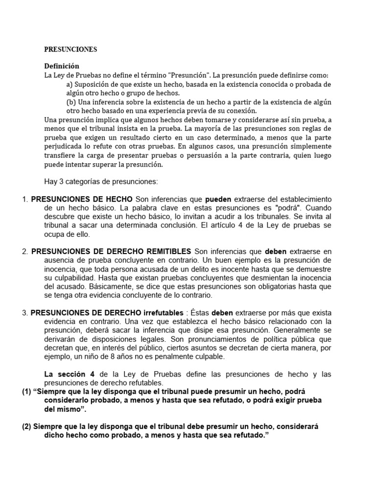 Tipos de Presunciones en Derecho | PDF | Matrimonio | Testigo