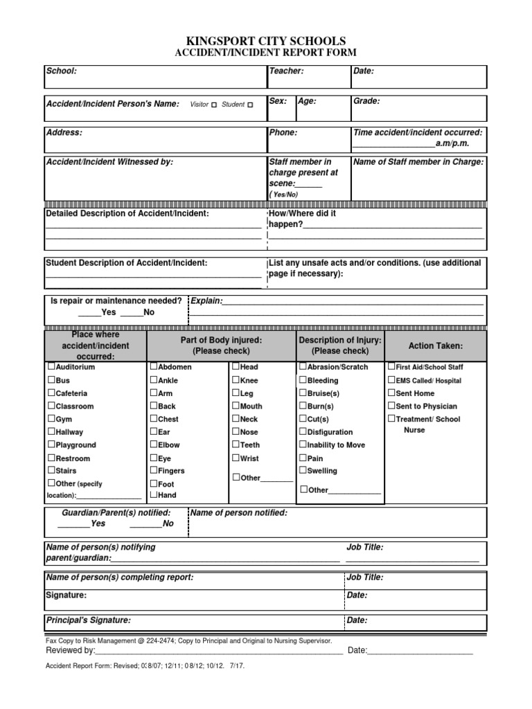 Accident Incident Report Form 2017 Final | PDF | Diseases And Disorders ...