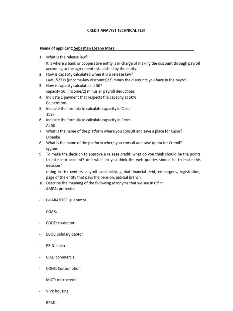 Credit Analyst Technical Test | PDF | Credit | Finance & Money Management