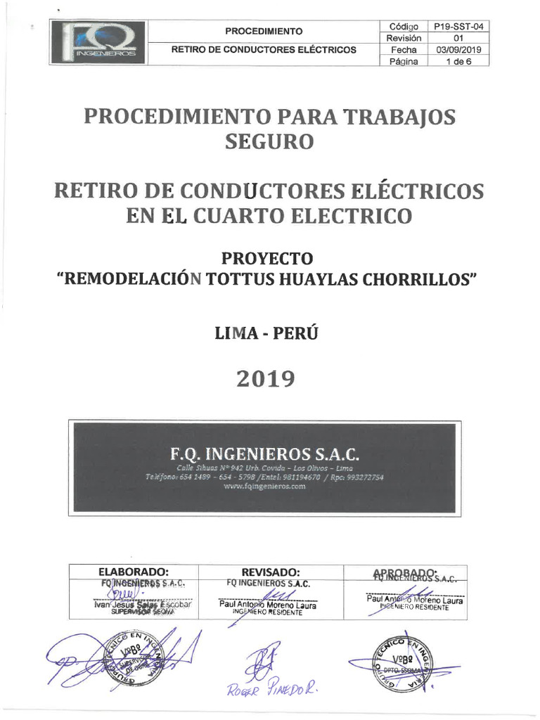 Procedimiento de Conductores Electricos - Cuarto Electrico | PDF