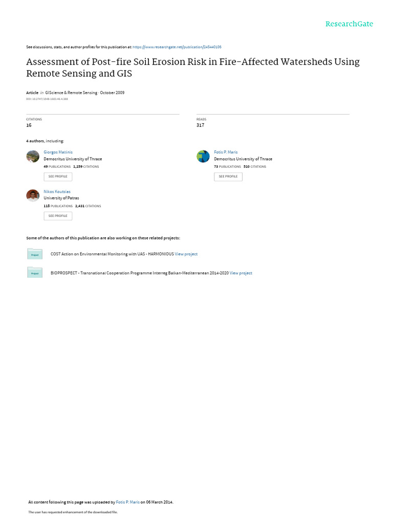 Assessment of Post-Fire Soil Erosion Risk Using Remote Sensing and GIS ...