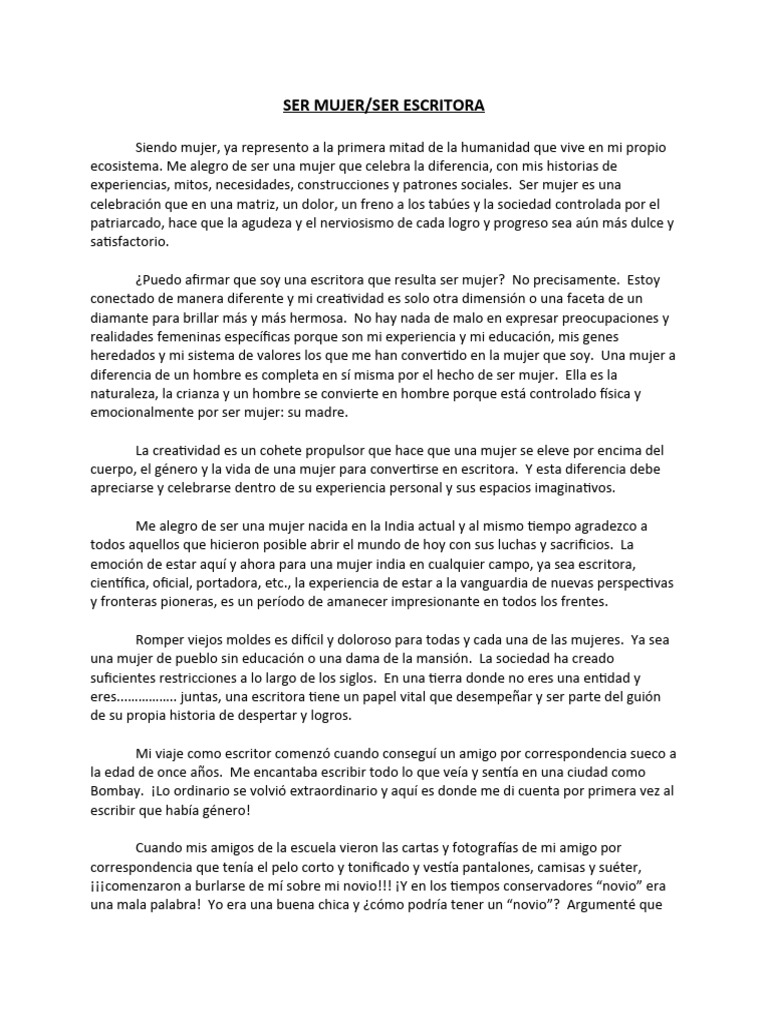 Ser Mujer/Ser Escritora | PDF | Mujer | Escritores