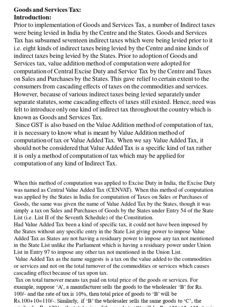 GST Lecture 1 Introduction To Goods and Services Tax | PDF | Value ...