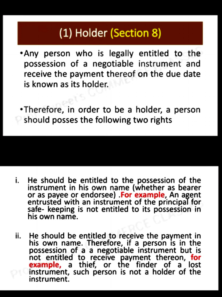 Holder and Holder in Due Course. | PDF