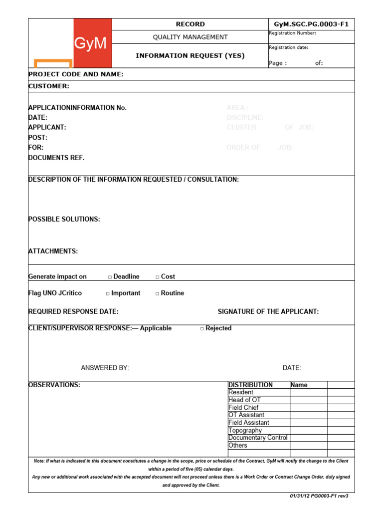 Engineering Change Control Formats | PDF | Request For Information