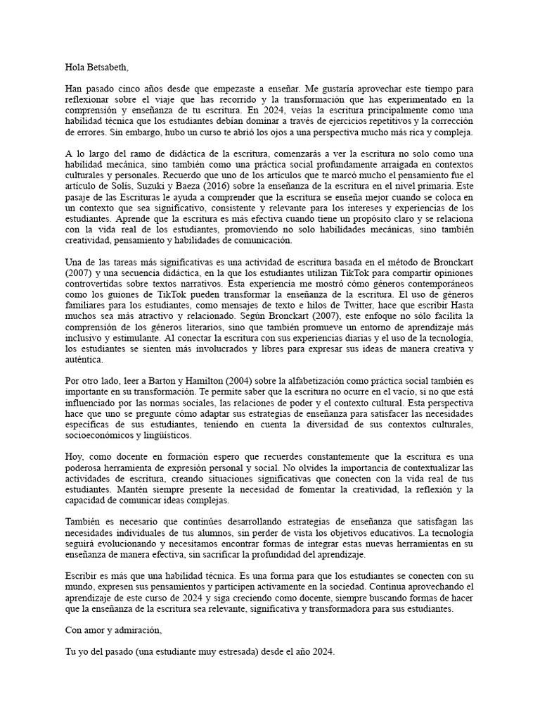 Carta, Reflexión | PDF | Enseñando | Aprendizaje
