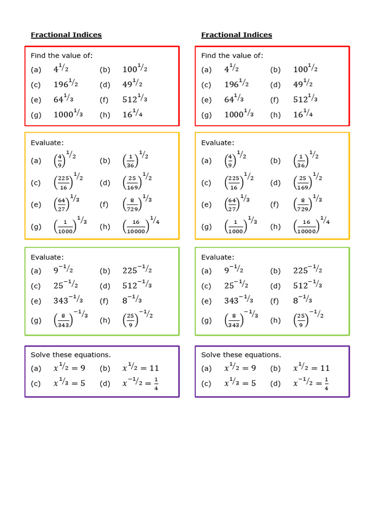 Fractional Indices Practice Strips | PDF | Equations | Mathematical Objects