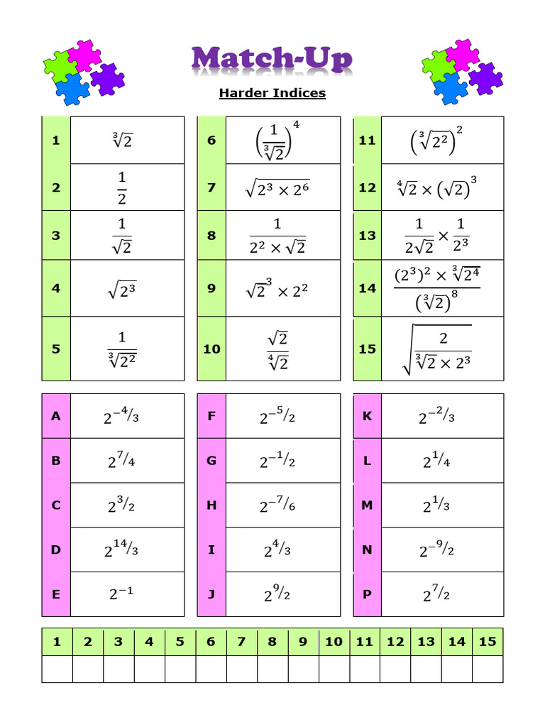 Harder Indices Match-Up | PDF