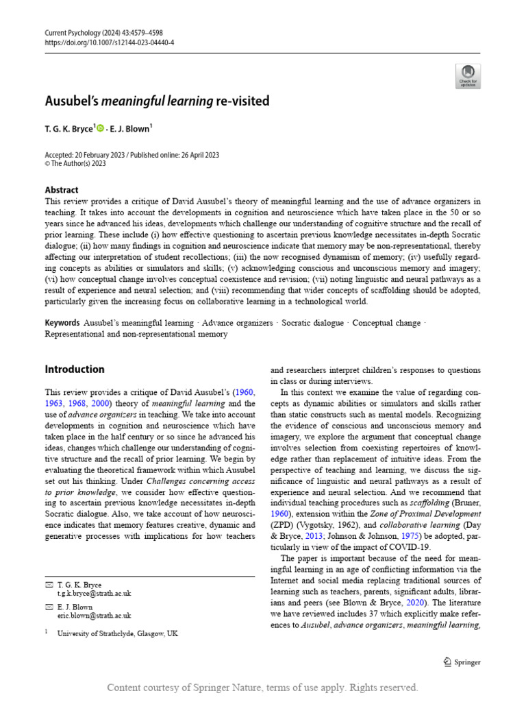 Revisiting Ausubel's Meaningful Learning Theory | PDF | Learning | Thought
