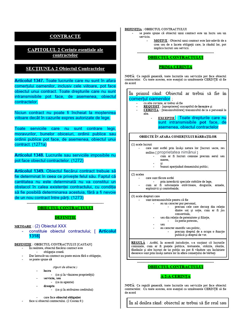 CAPITOLUL 2 - SECȚIUNEA 2 Obiectul Contractelor 1347-1349 | PDF