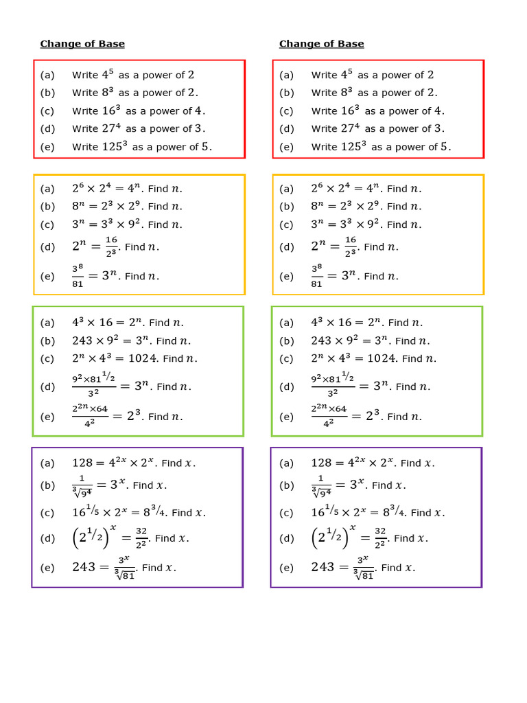 Change of Base Practice Strips | PDF