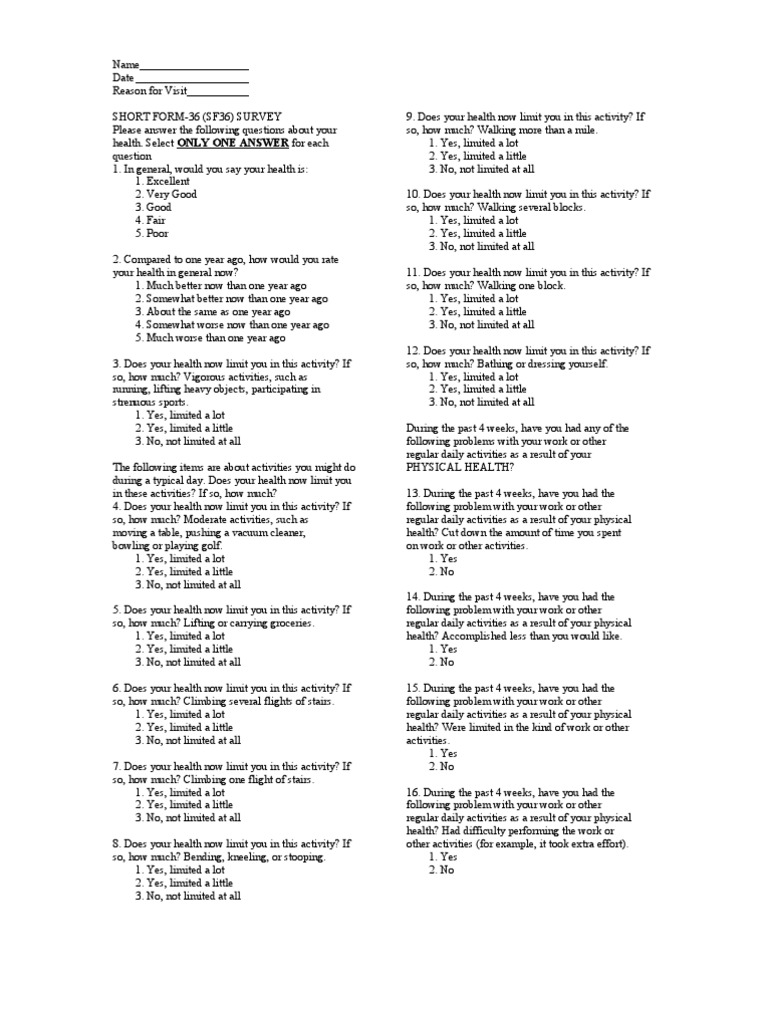 Short Form 36 | PDF | Pain | Behavioural Sciences