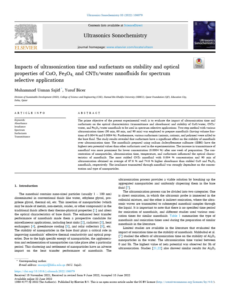 Ultrasonication Effects on Nanofluid Stability | PDF | Nanoparticle ...
