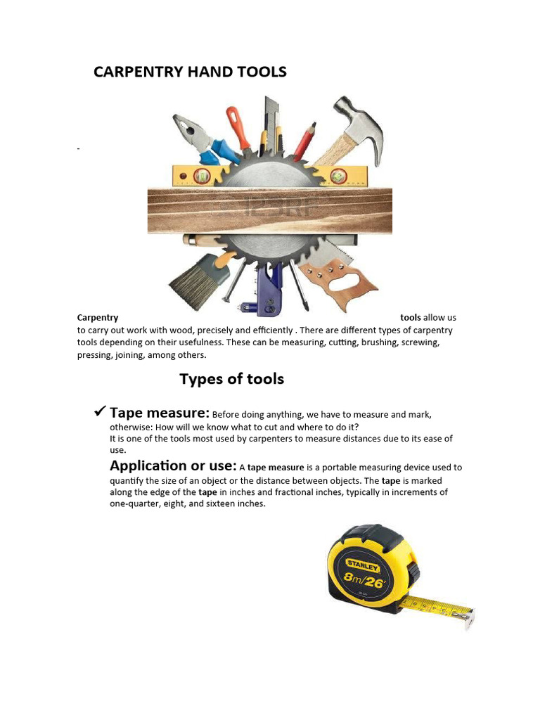 Types of Tools For Carpentry | PDF | Hammer | Tools