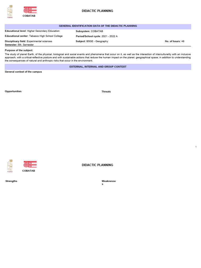Didactic Planning for Geography Class | PDF | Geography | Knowledge