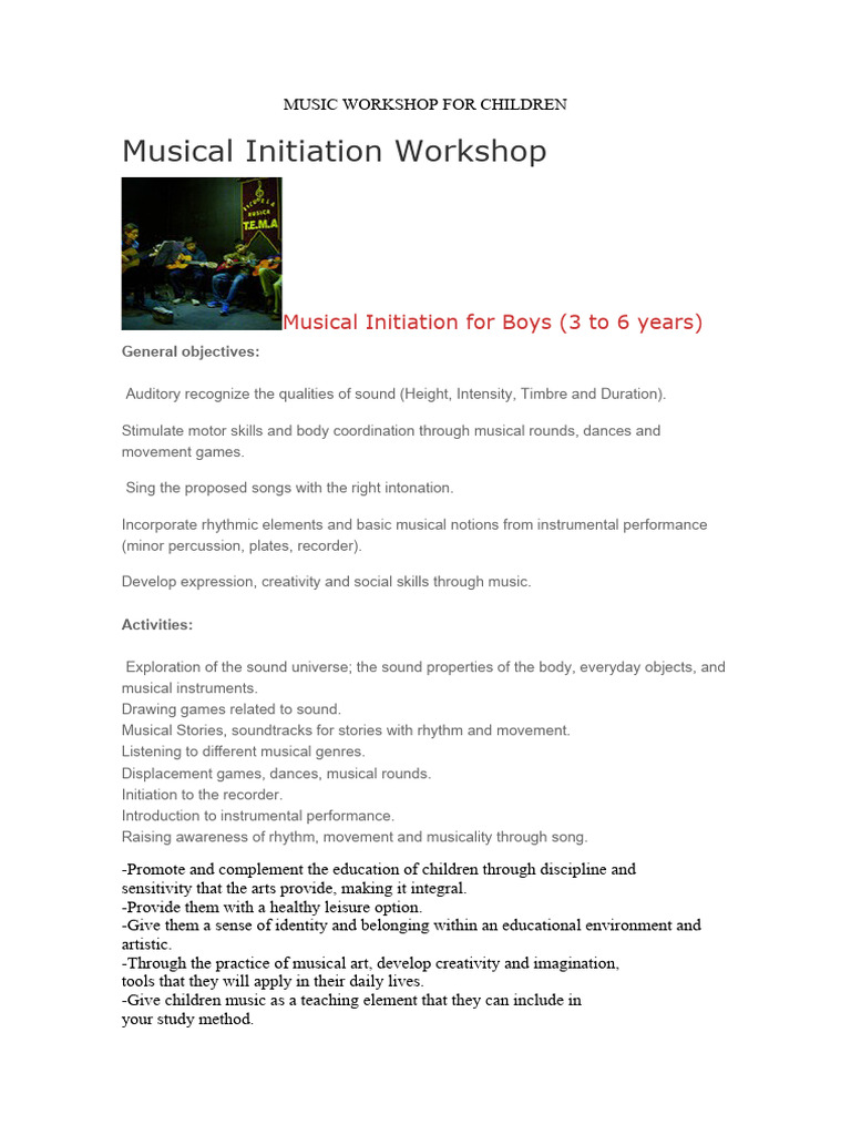 Children's Music Workshop Activities | PDF | Sound | Rhythm