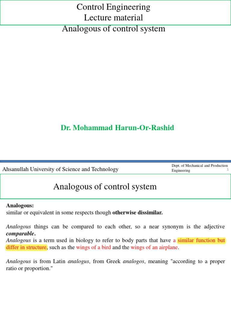 Lecture4 - Analogous of Control Systems - ME 3203 - 6w | PDF ...