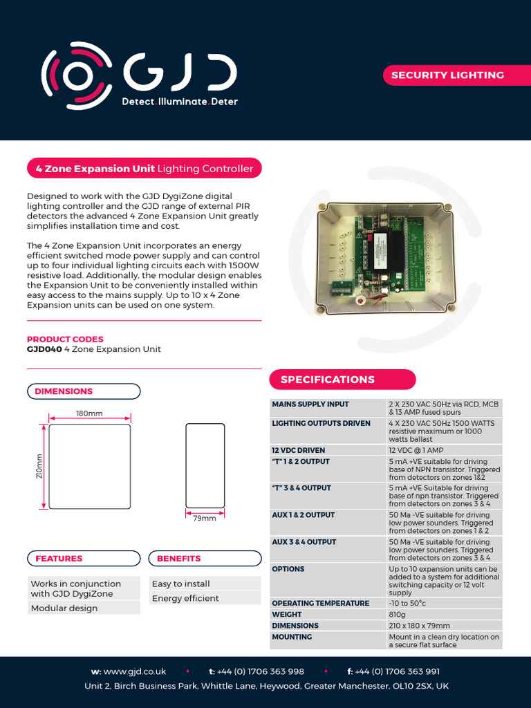 GJD040 4 Zone Expansion Unit Datasheet 1 | PDF | Amplifier | Lighting