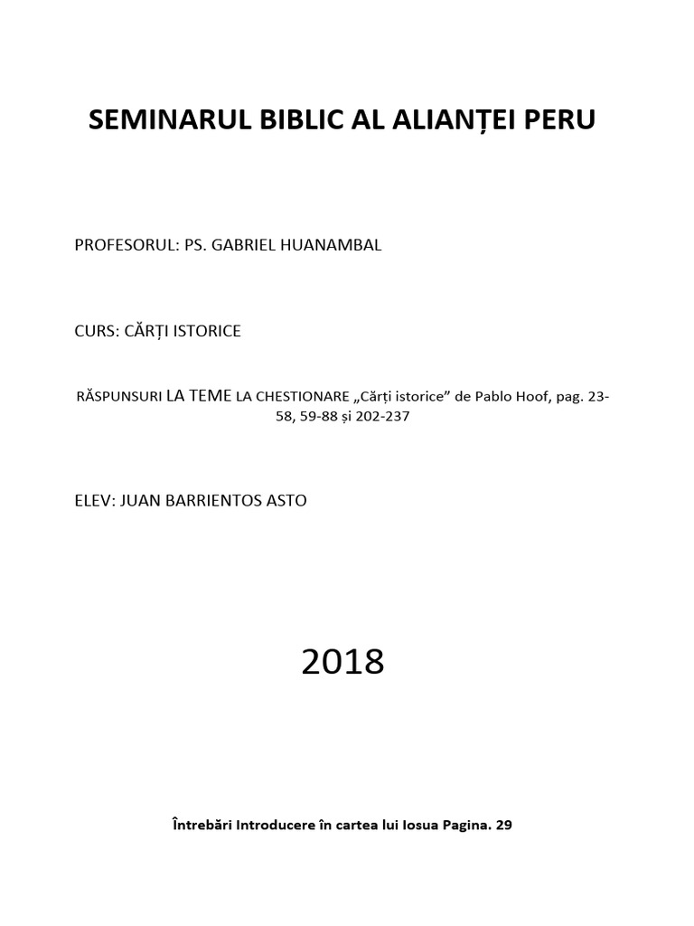 Chestionarul Cărților Istorice Pablo Hoff | PDF