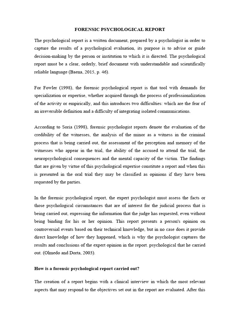 Forensic Psychological Report Overview | PDF | Psychology | Behavioural ...