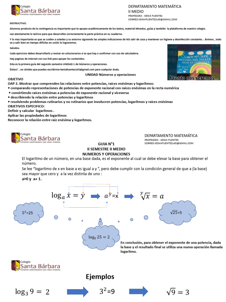 Guia 1 Segundo Semestre Matematicas 2medio | PDF | Exponenciación | Logaritmo