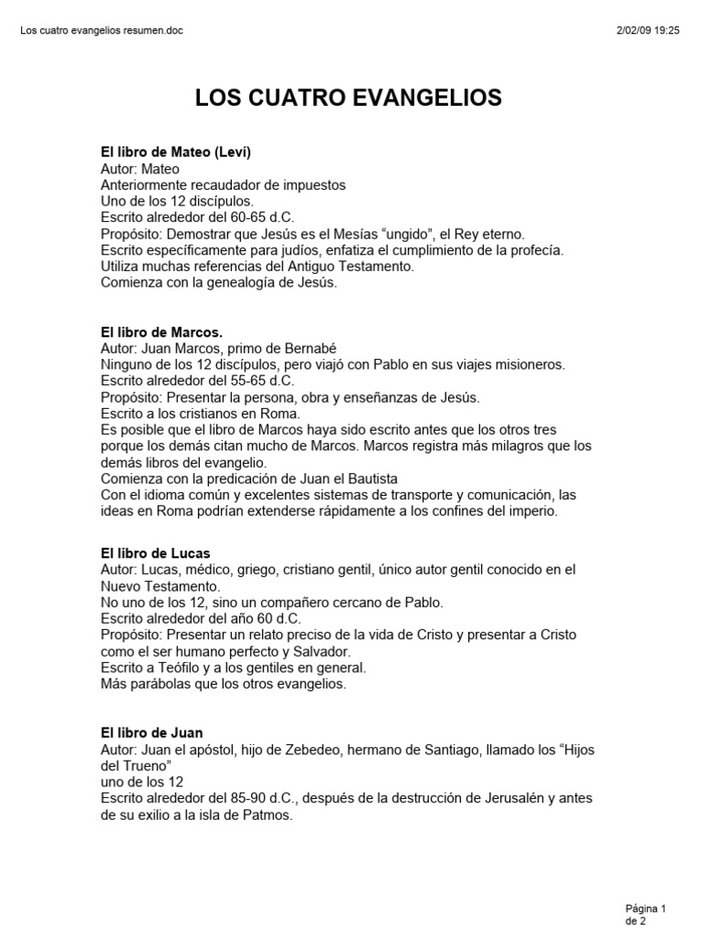 Resumen de Los Cuatro Evangelios | PDF | Jesús | Evangelio de Mateo