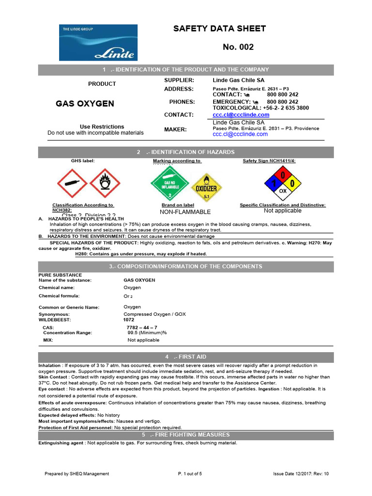 HDS 002 - Gaseous Oxygen Vsga | PDF | Oxygen | Dangerous Goods