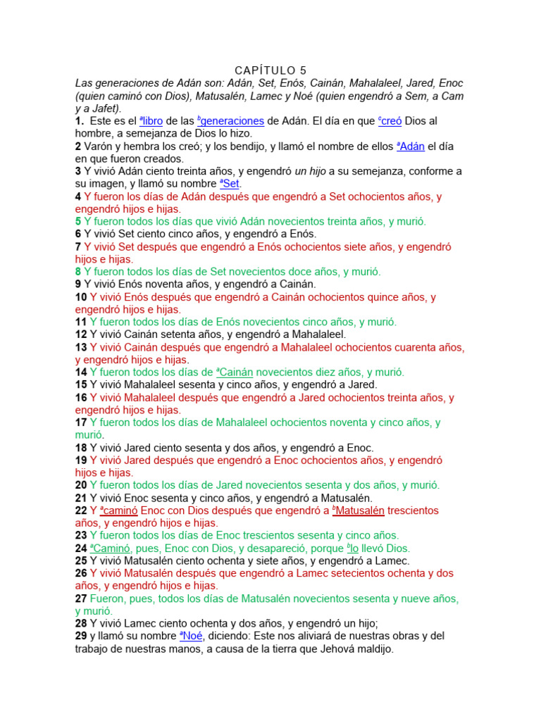 Capítulo 5 Genesis | PDF | Noé | Libro del Génesis