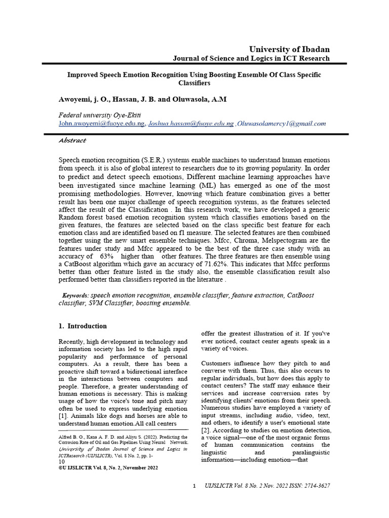 Improved Speech Emotion Recognition Paper 2 | PDF | Statistical Classification | Machine Learning