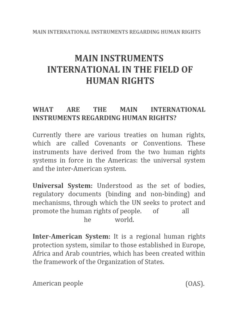 Main International Instruments On Human Rights PDF | PDF | Human Rights ...