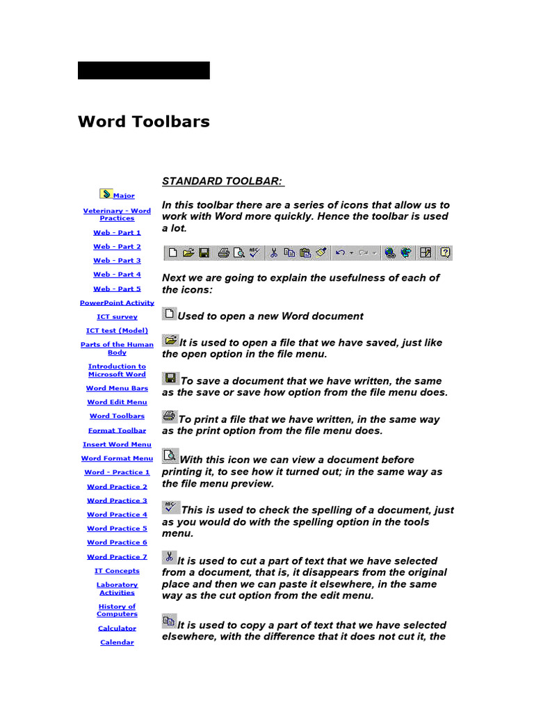 Word Toolbars | PDF | Microsoft Word | World Wide Web