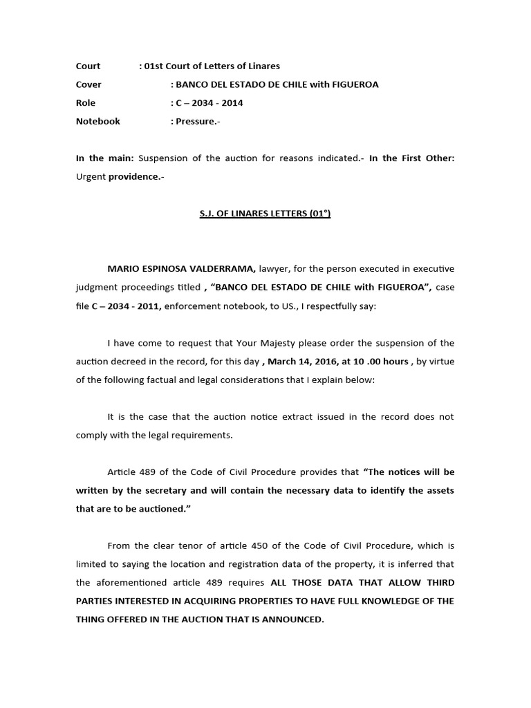 Suspension Request for Auction C-2034-2014 | PDF | Auction | Mortgage Law