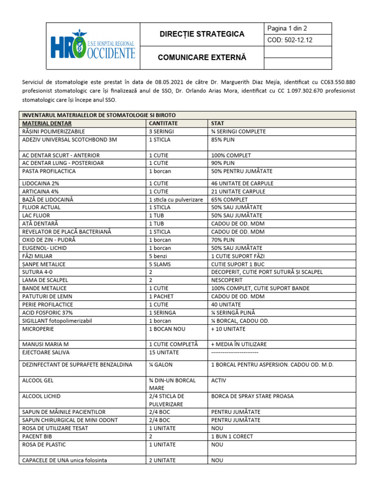 Inventar Instrumental de Stomatologie 04 | PDF