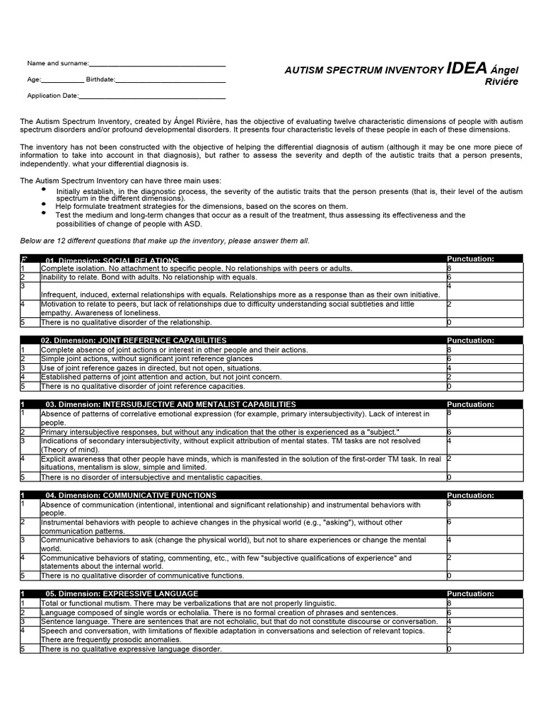 IDEA Autism Spectrum Inventory | PDF | Autism Spectrum | Asperger Syndrome